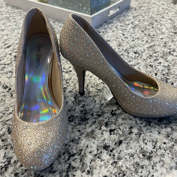Silver Slipper | Shoes | Gold 2 Inch Heels With Bling | Poshmark